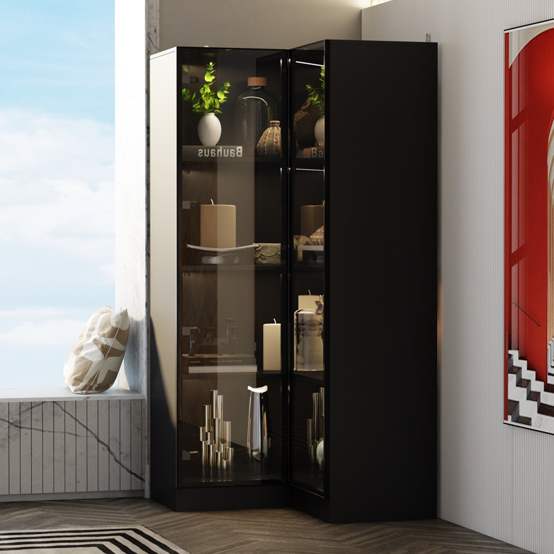 Corner glass display cabinet with lights store